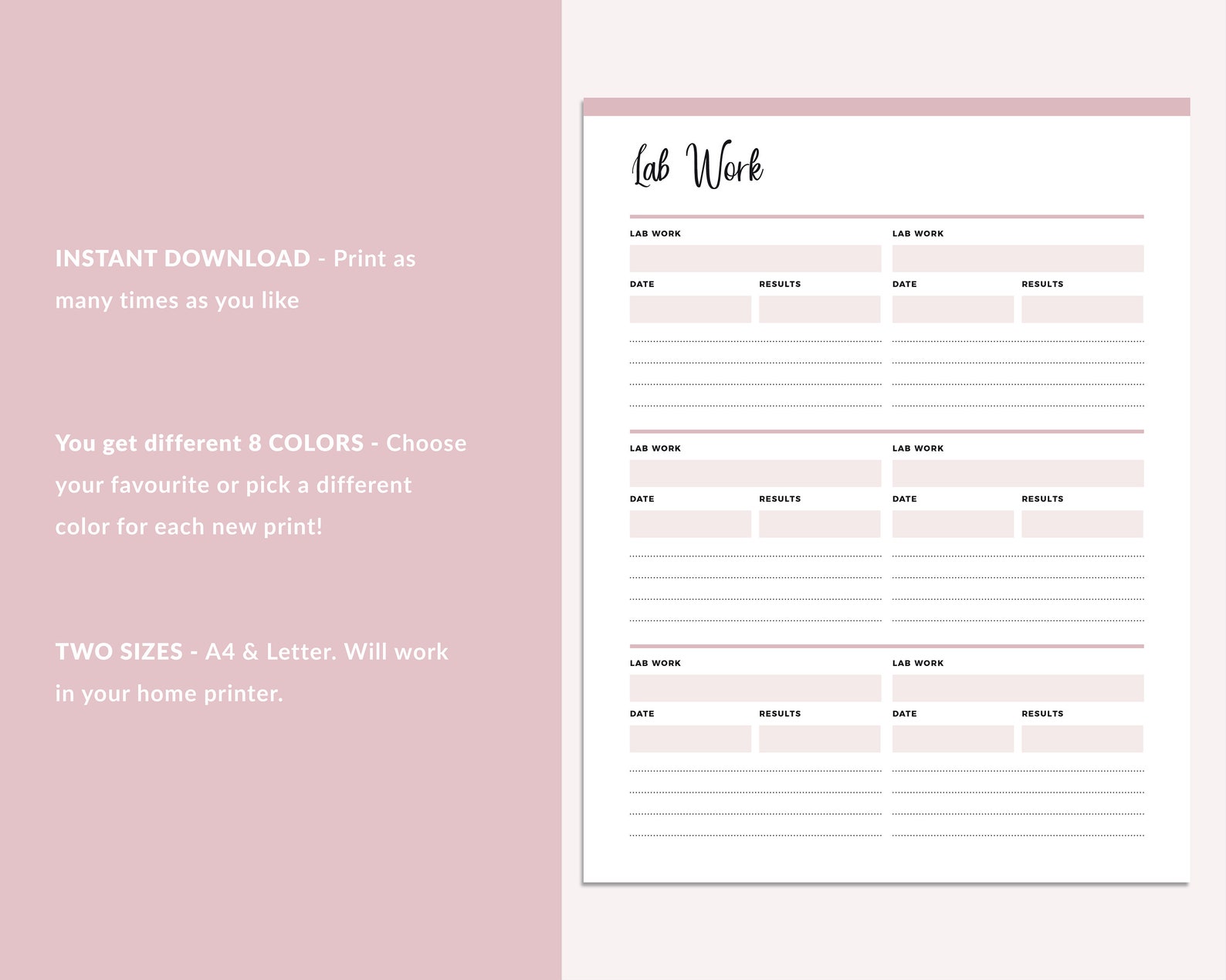 Printable Lab Work Sheet Blood Work Log Medical Test Record - Etsy