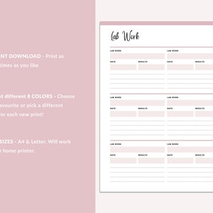 Printable Lab Work Sheet, Blood Work Log, Medical Test Record, Health ...