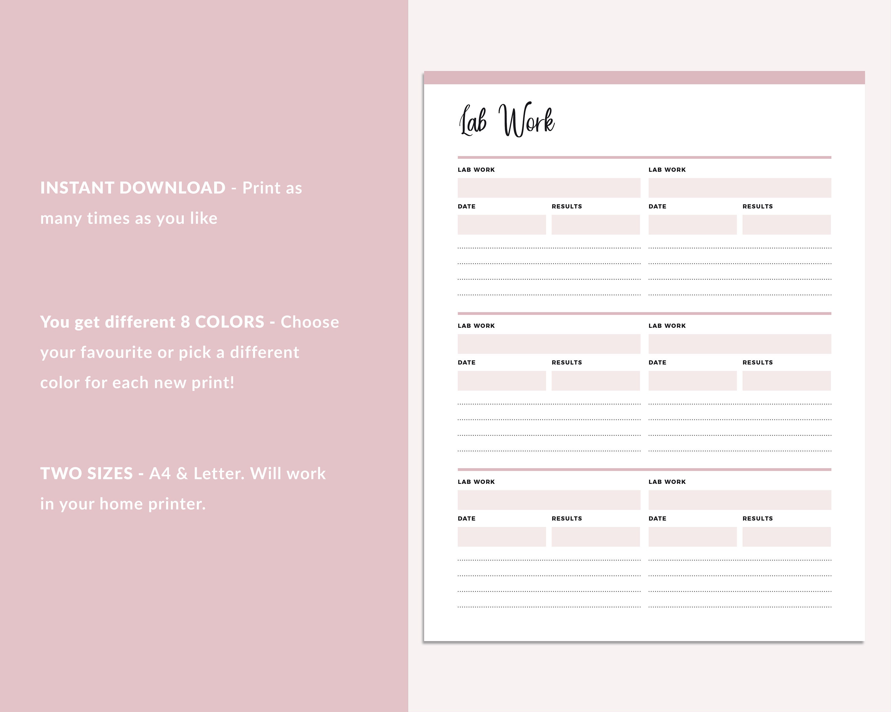 Printable Lab Work Sheet Blood Work Log Medical Test Record - Etsy