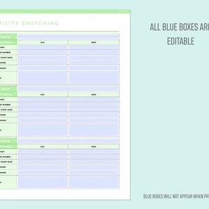 Editable Utility Switching Tracker Printable, Moving House Checklist ...