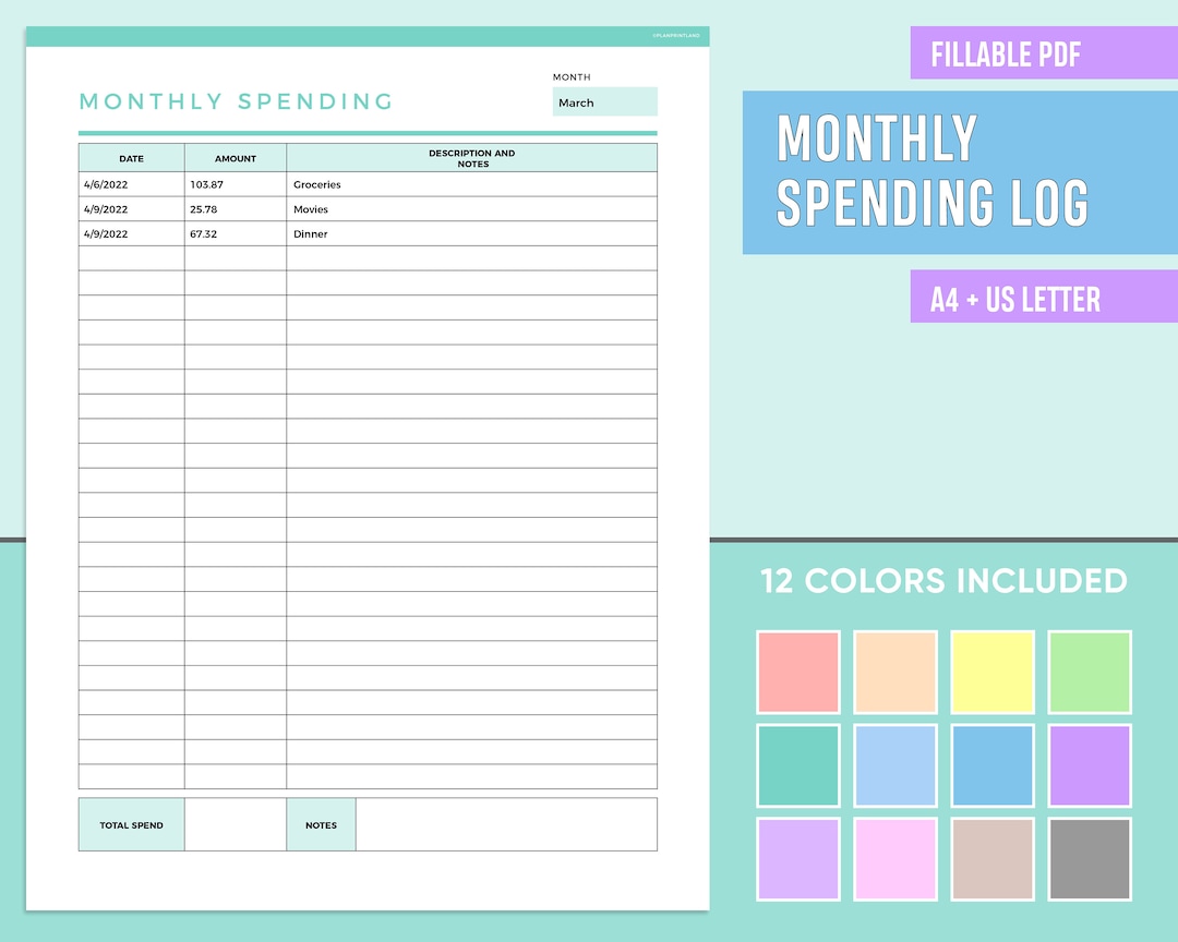 Editable Monthly Spending Tracker, Fillable Expense Tracker, Spending ...