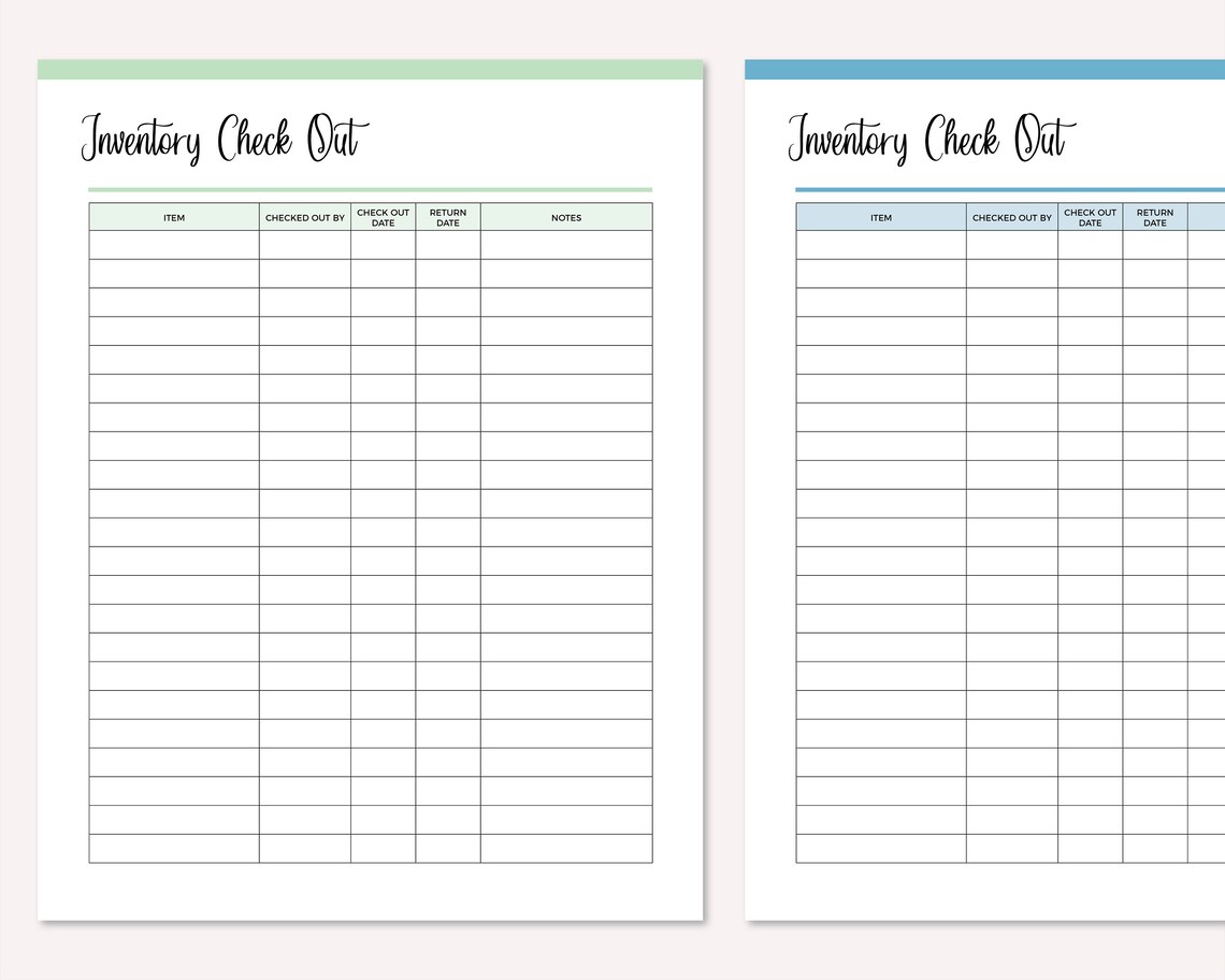 Printable Inventory Sign Out Sheet, Check Out Form, Checkout List ...