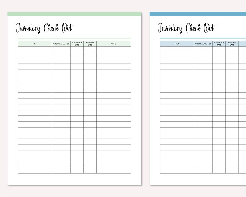 Printable Inventory Sign Out Sheet, Check Out Form, Checkout List ...