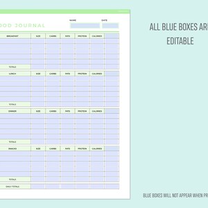 Editable Food Journal Printable, Fillable Food Tracker, Food Log ...