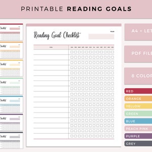 Reading Goal Checklist Printable, Monthly Reading Goals, Book Lover ...