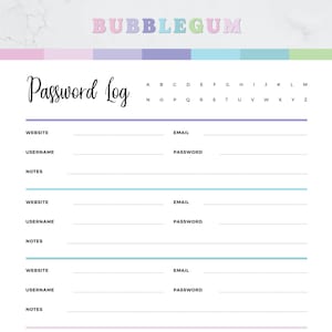 Password Tracker Printable | Rainbow Password Log - Etsy