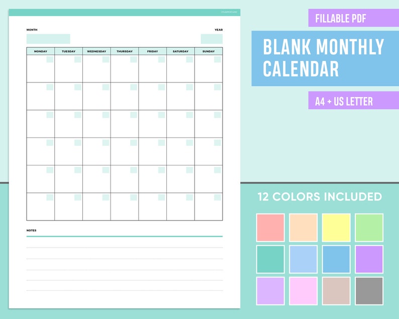 Editable Blank Calendar Template Printable Calendar PDF - Etsy