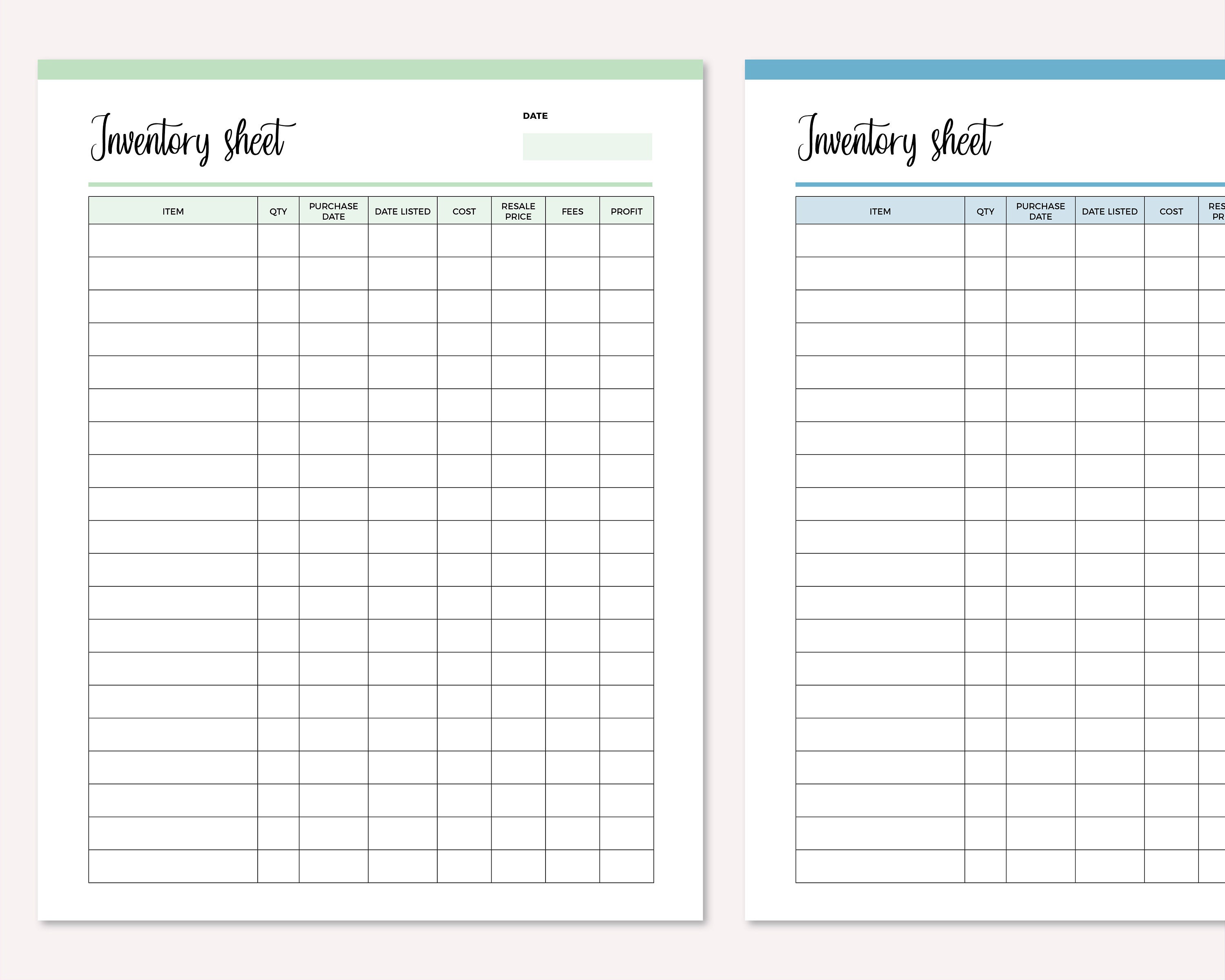 Reseller Inventory Sheet Printable Small Business Inventory - Etsy ...