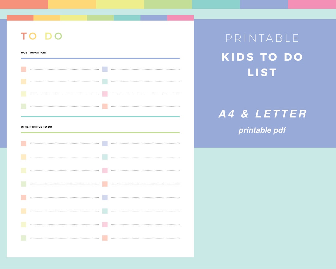 Printable to Do List for Kids, Rainbow Task Checklist for Childrens ...
