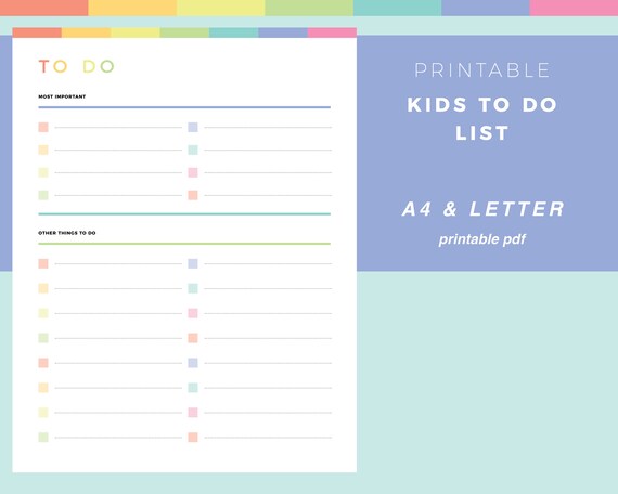 Printable to Do List for Kids Rainbow Task Checklist for | Etsy