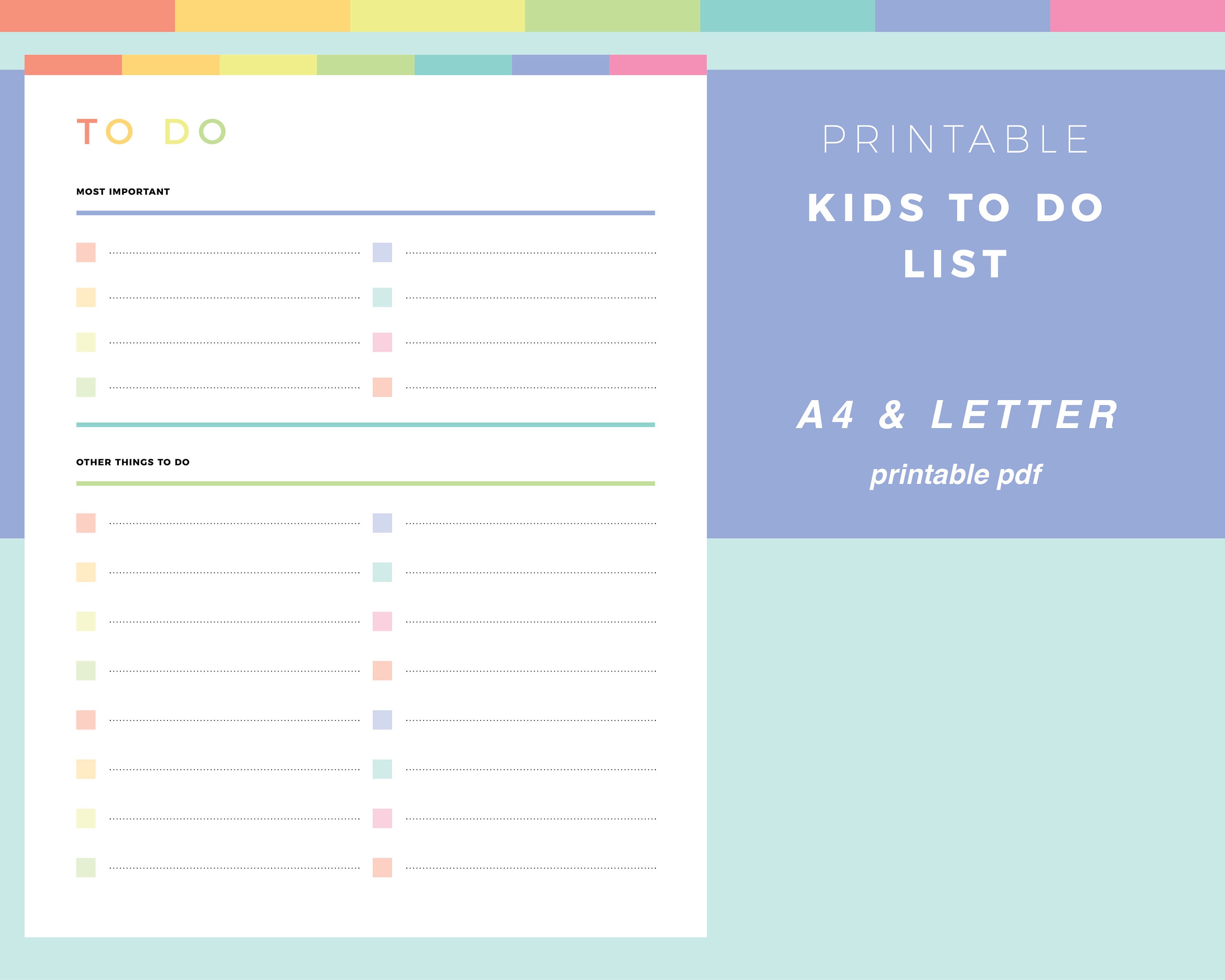 Printable to Do List for Kids, Rainbow Task Checklist for Childrens ...