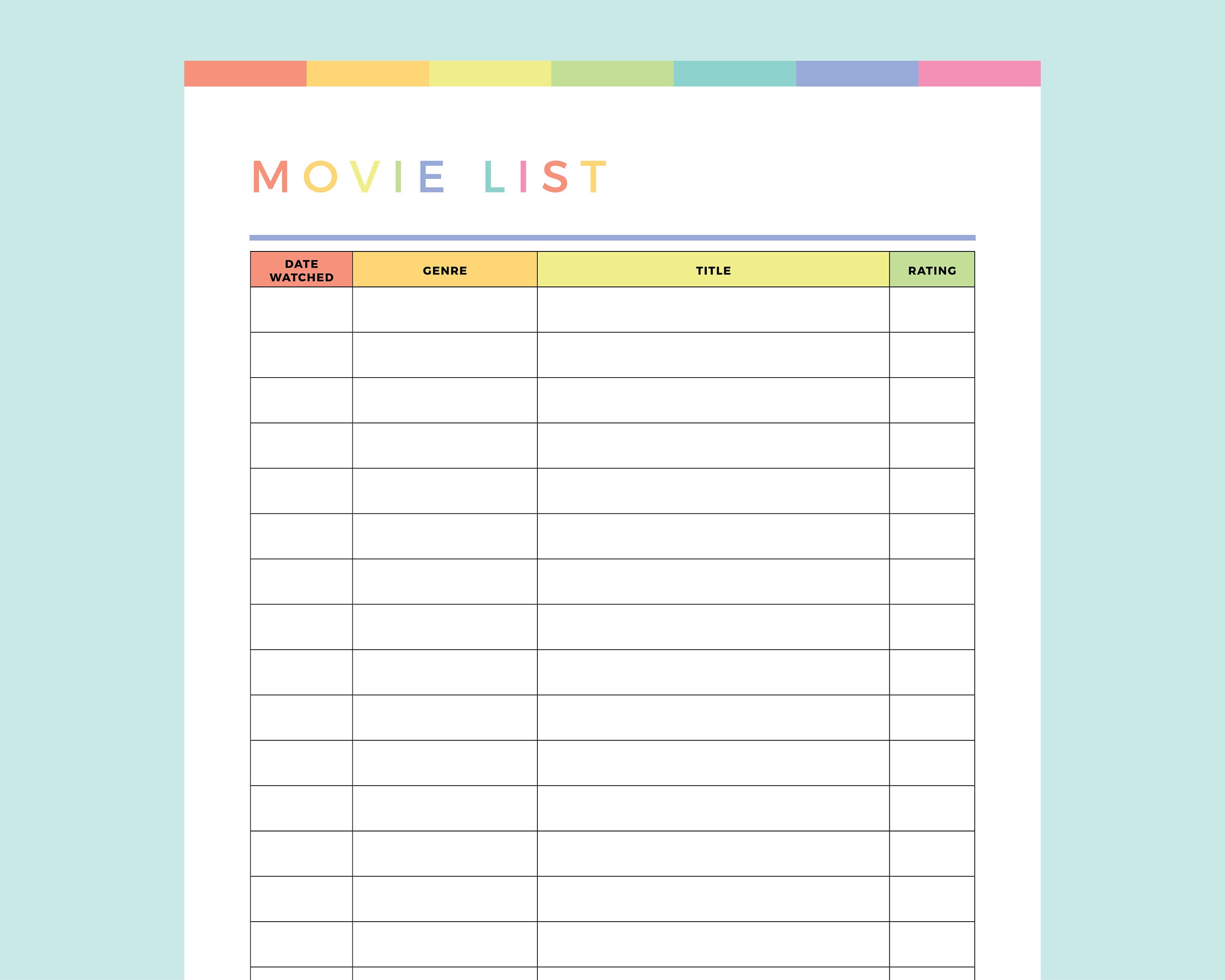 Printable Movie Watching List Film Watching Record for Kids | Etsy