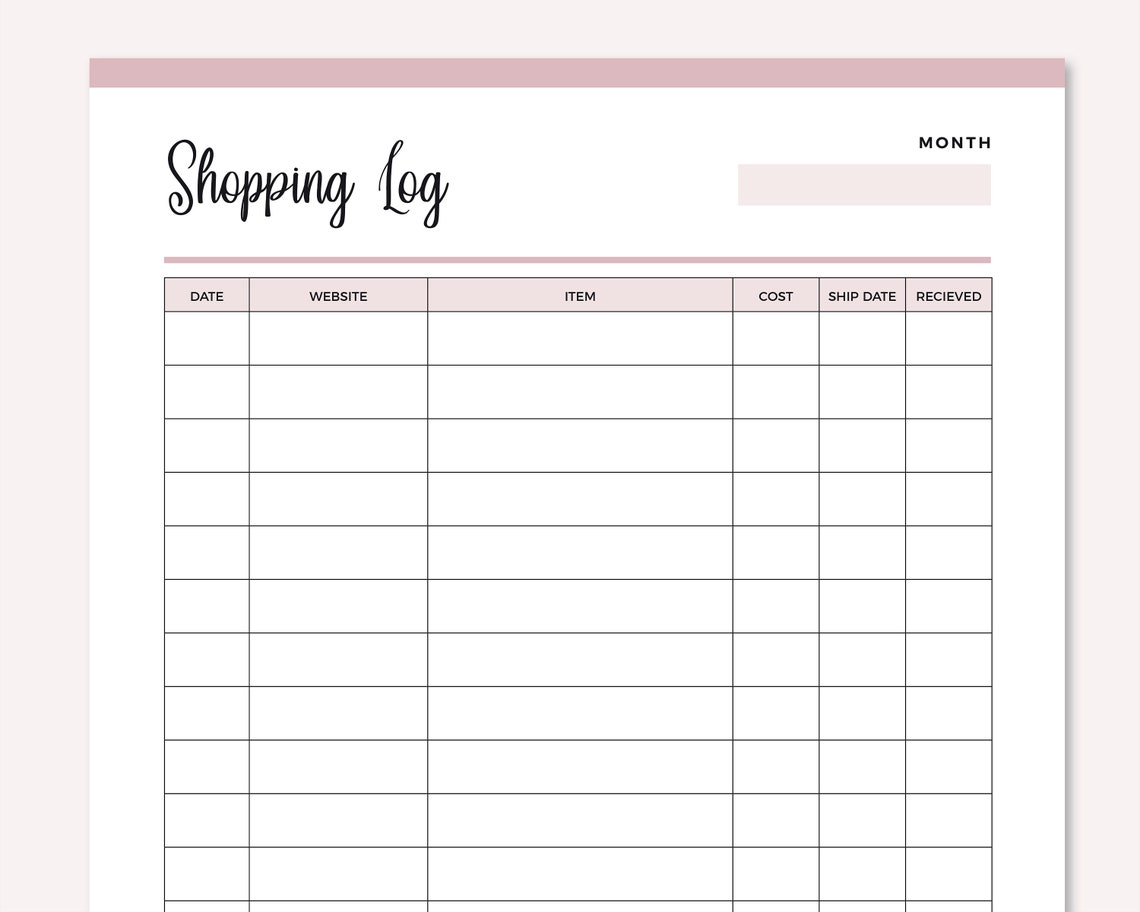 Printable Shopping Log Online Purchase Tracker Shopping - Etsy