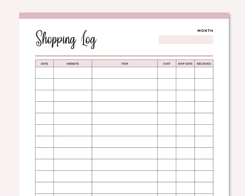 Printable Shopping Log Online Purchase Tracker Shopping - Etsy