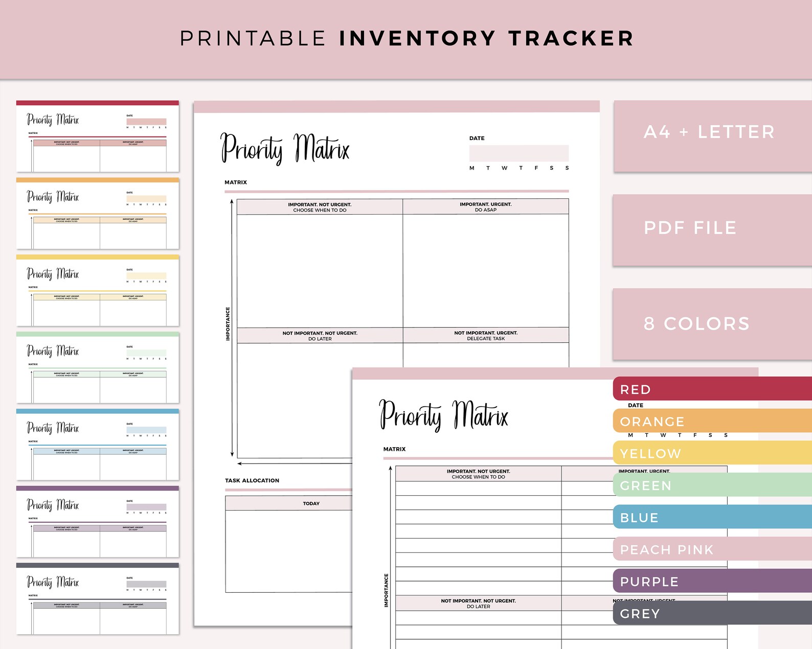 Printable Eisenhower Matrix, Task Priority Matrix, Decision Matrix ...