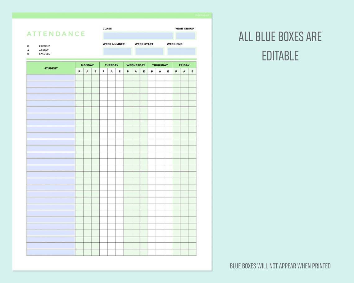 Editable Attendance Sheet Printable, School Attendance Log, Attendance ...