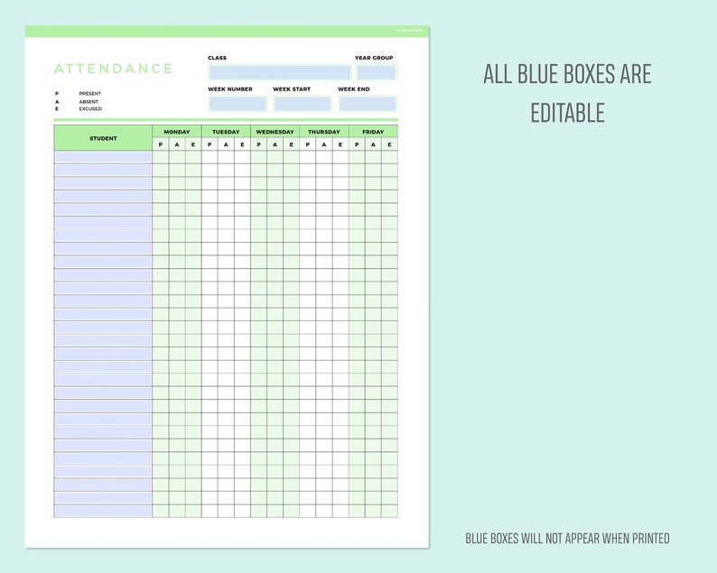 Editable Attendance Sheet Printable School Attendance Log - Etsy