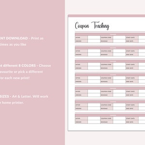 Printable Coupon Tracking Sheet, Online Business Planner (A4 & Letter ...