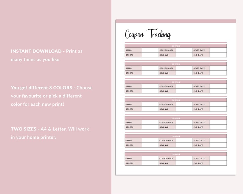 Printable Sales Coupon Tracking Sheet, Online Reseller Promotion ...