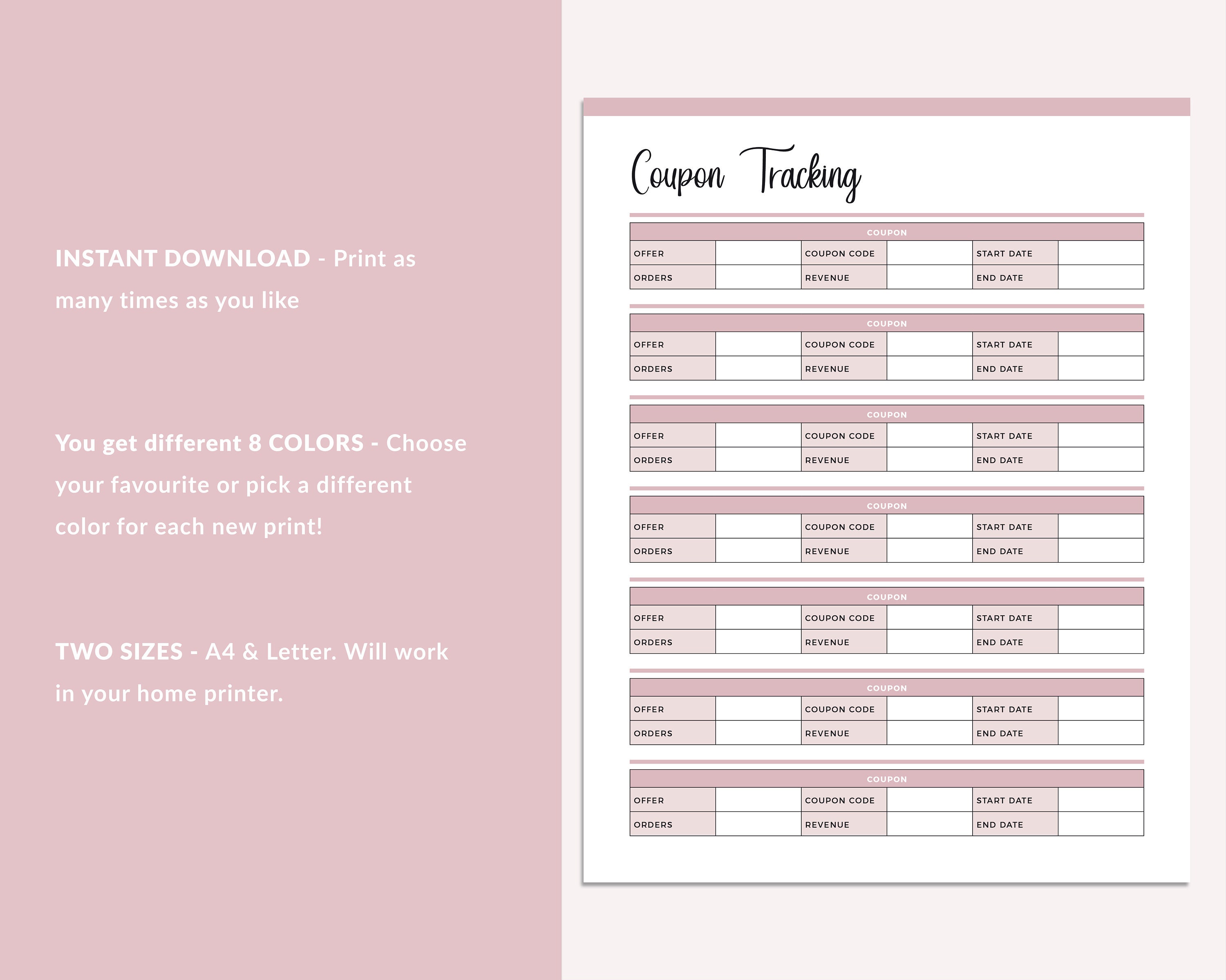 Printable Sales Coupon Tracking Sheet, Online Reseller Promotion ...