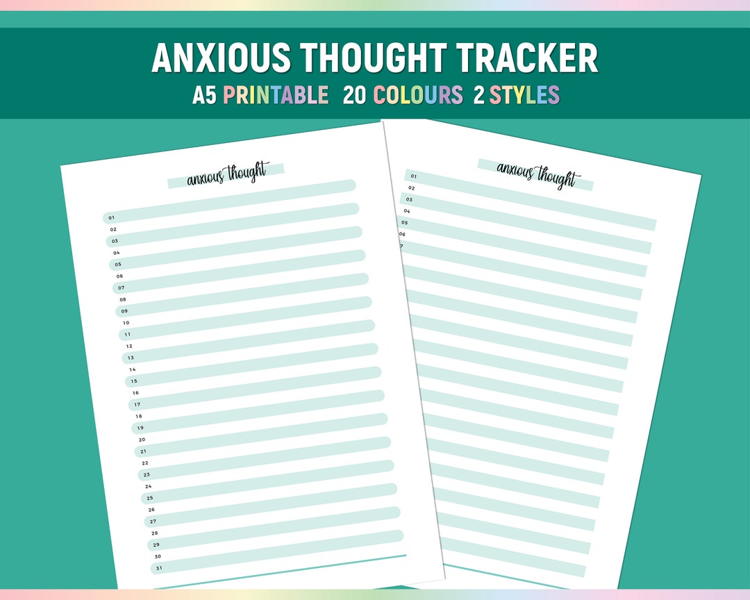 A5 Anxious Thought Tracker, Printable Anxiety Symptoms Tracker ...