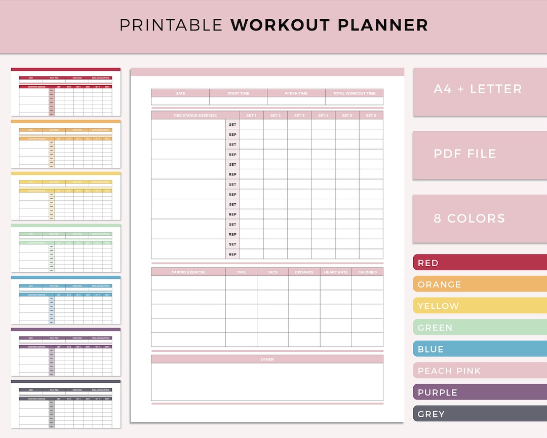 Printable Workout Log PDF, Fitness Tracker, Exercise Diary, Gym Journal ...