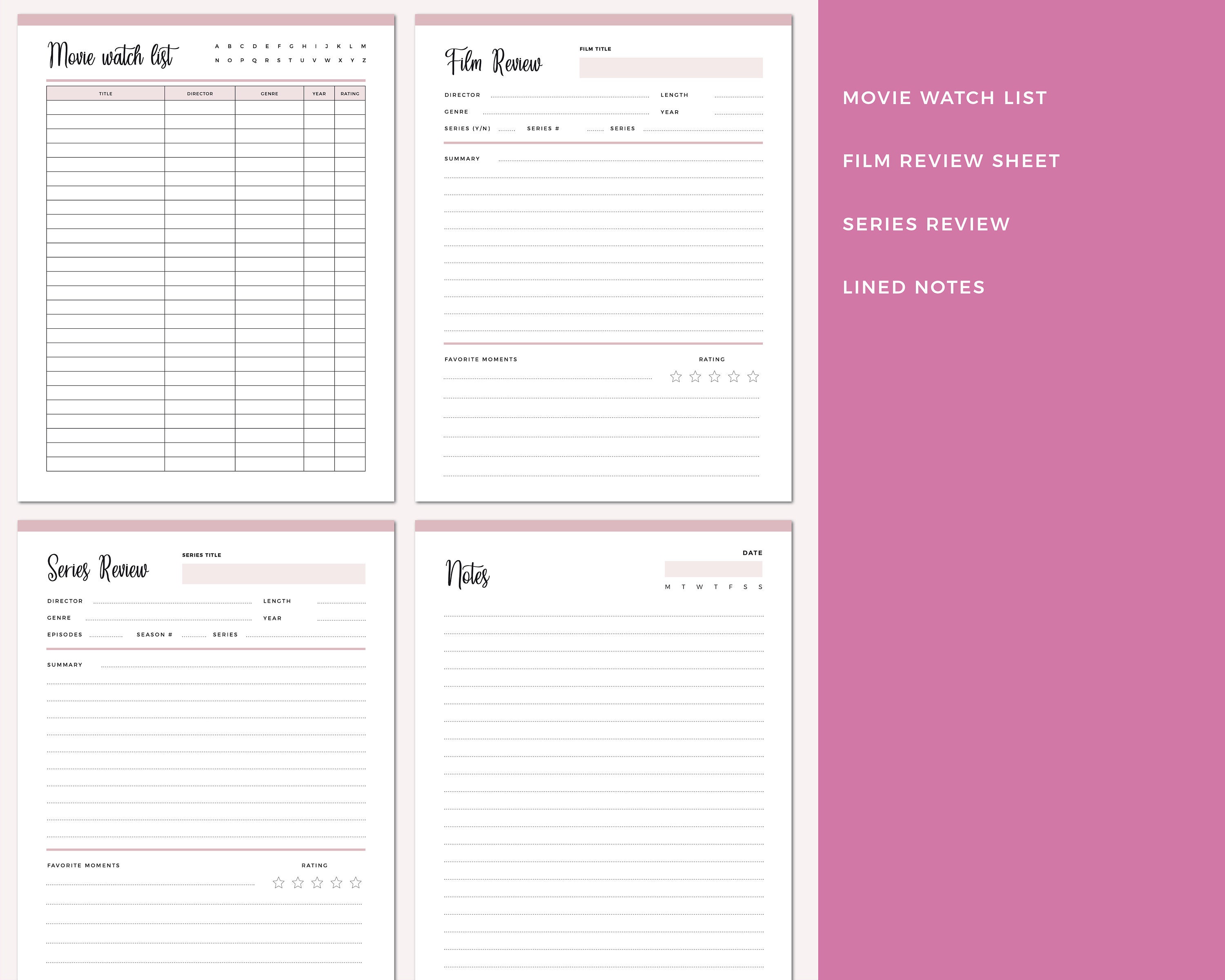 Movie Journal Printable Movie Tracker Film Journal TV - Etsy UK