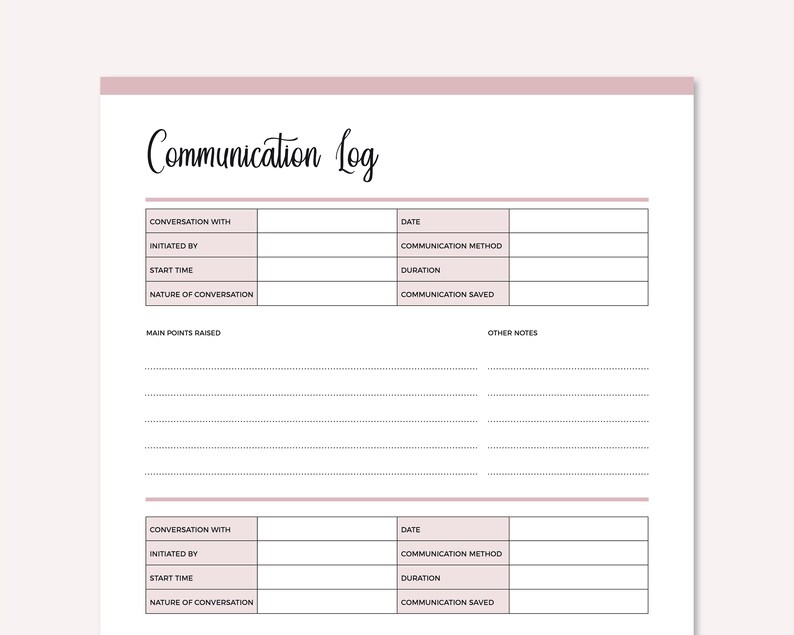 Printable Communication Log Call Log Insert A4 and Letter | Etsy