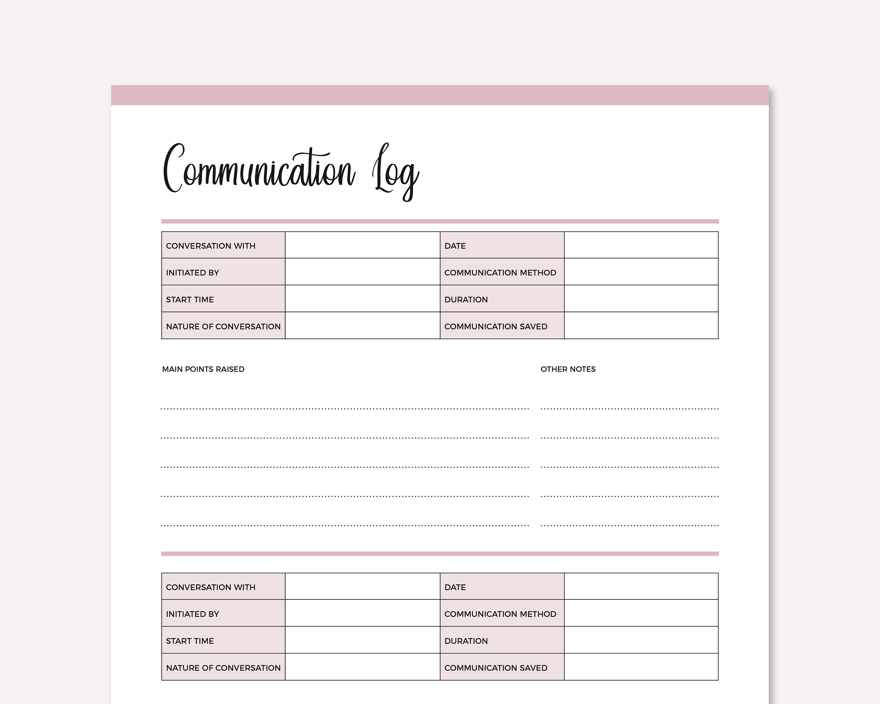 Printable Communication Log Call Log Insert A4 and Letter | Etsy