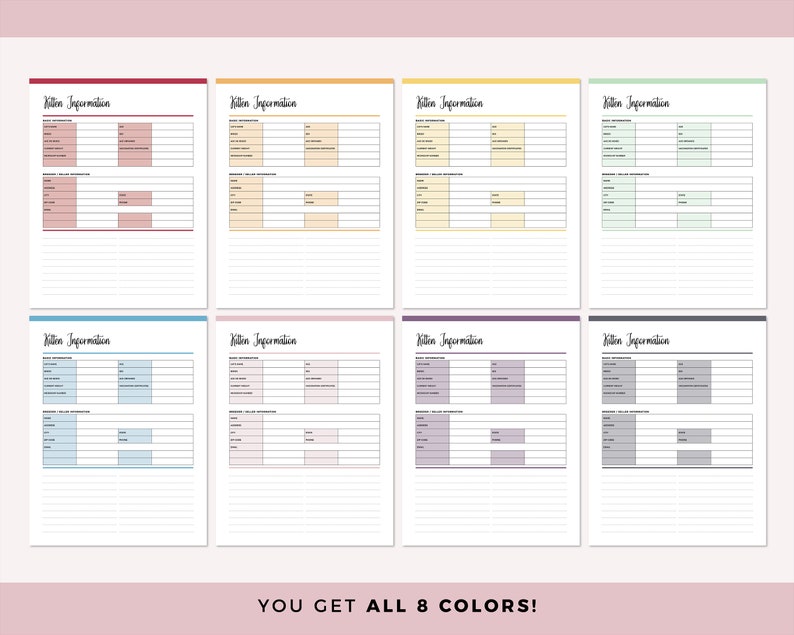 Printable Kitten Information Sheet New Cat Important | Etsy