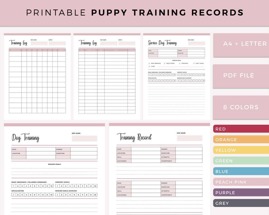 Printable New Puppy Training Records, Service Dog Training Sheet, Dog ...