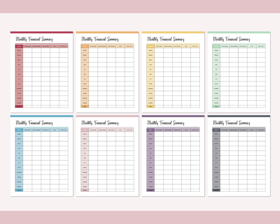 Printable Monthly Financial Summary Business Sales Tracker - Etsy