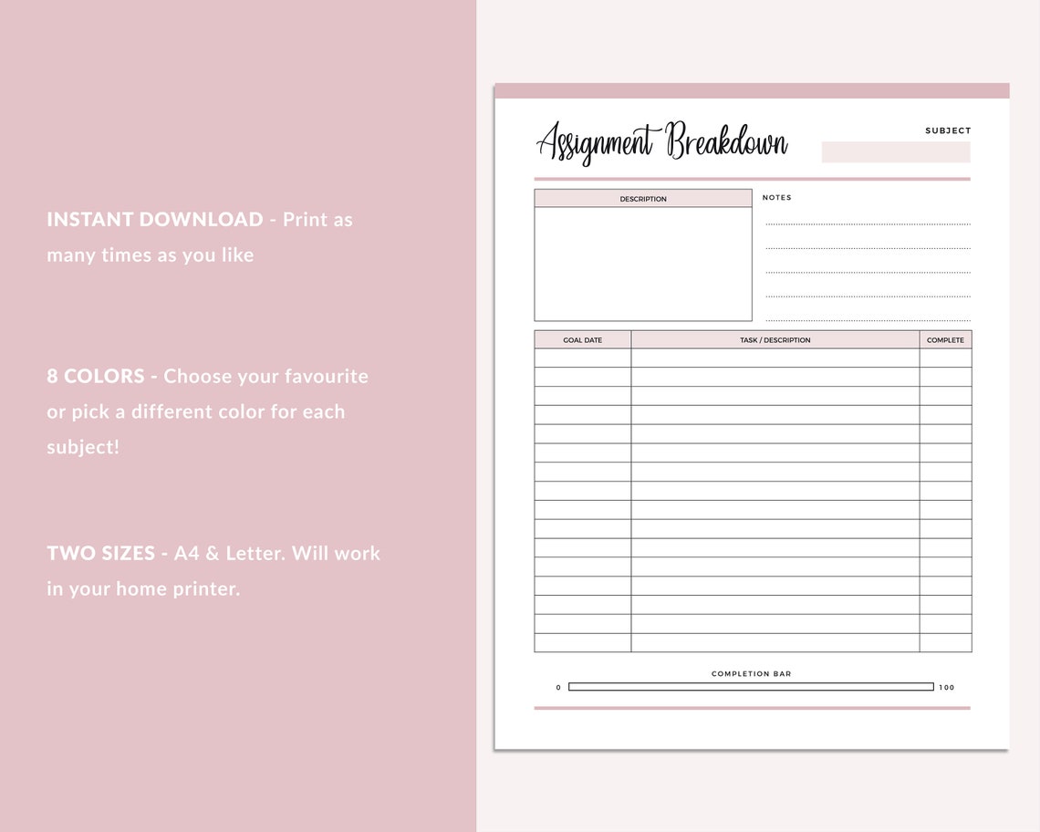 Printable Assignment Breakdown Print at Home Assessment | Etsy