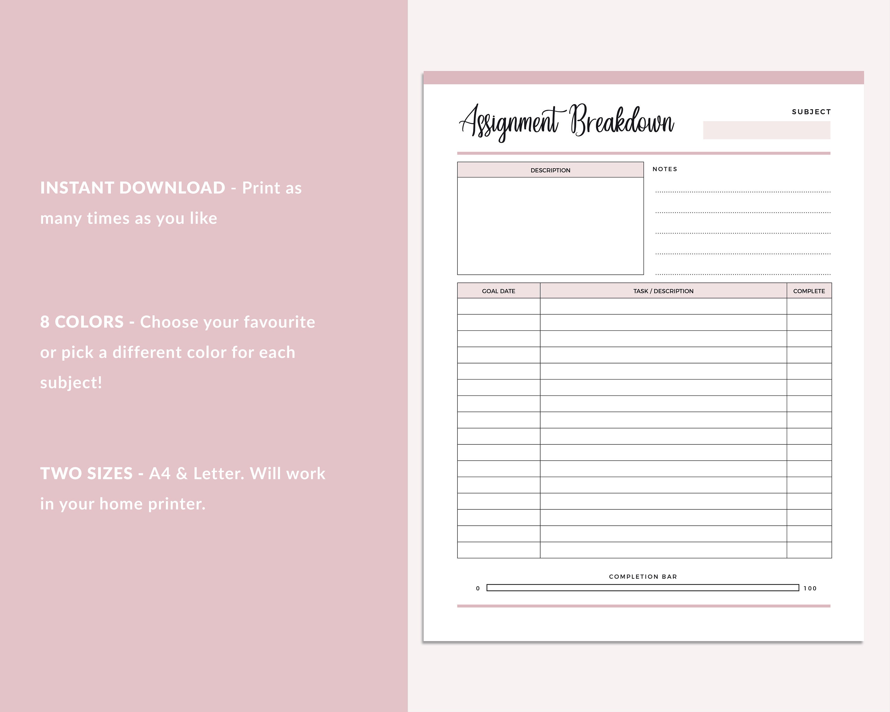 Printable Assignment Breakdown Print at Home Assessment | Etsy