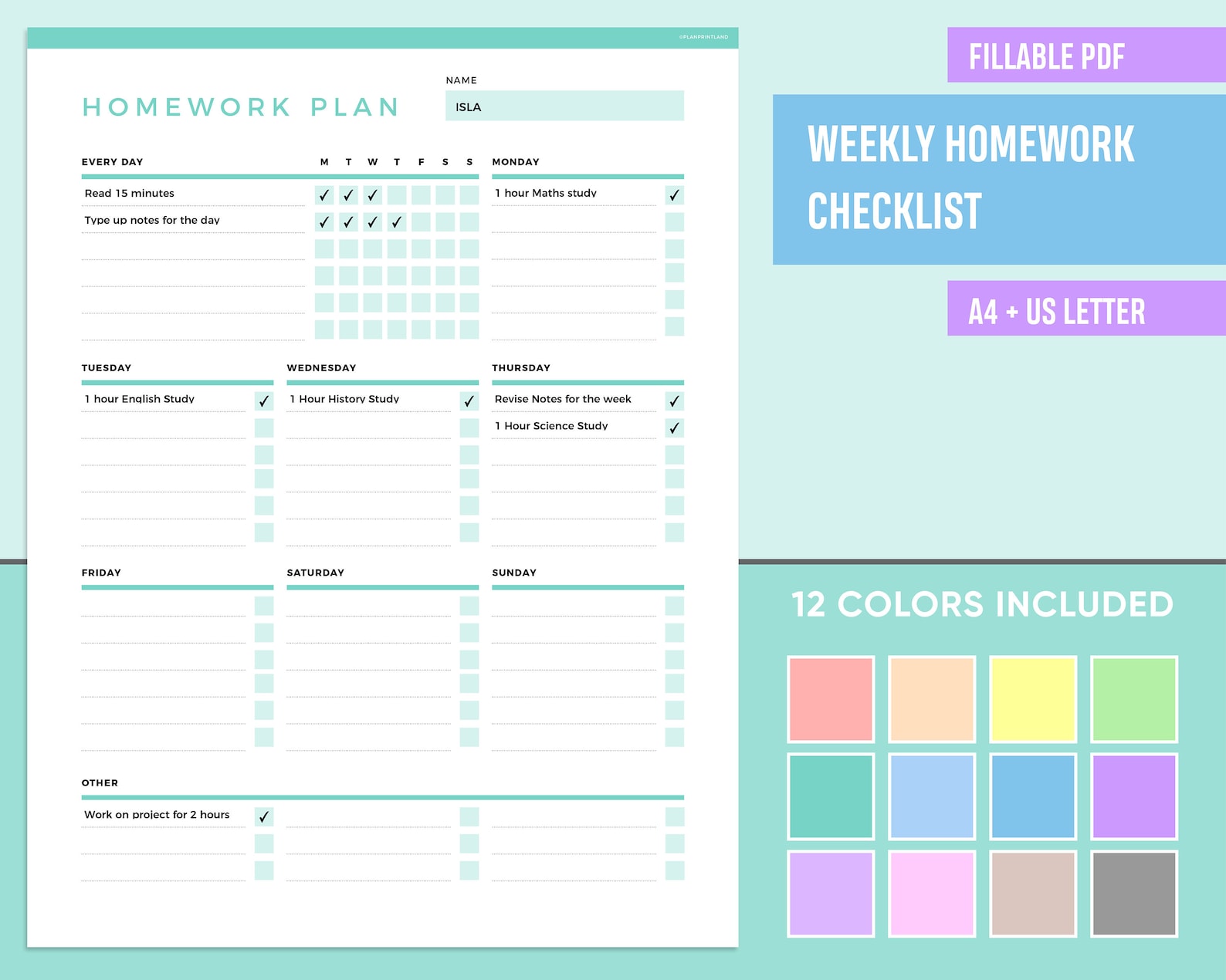 Editable Homework Checklist Fillable Homework Planner - Etsy Australia
