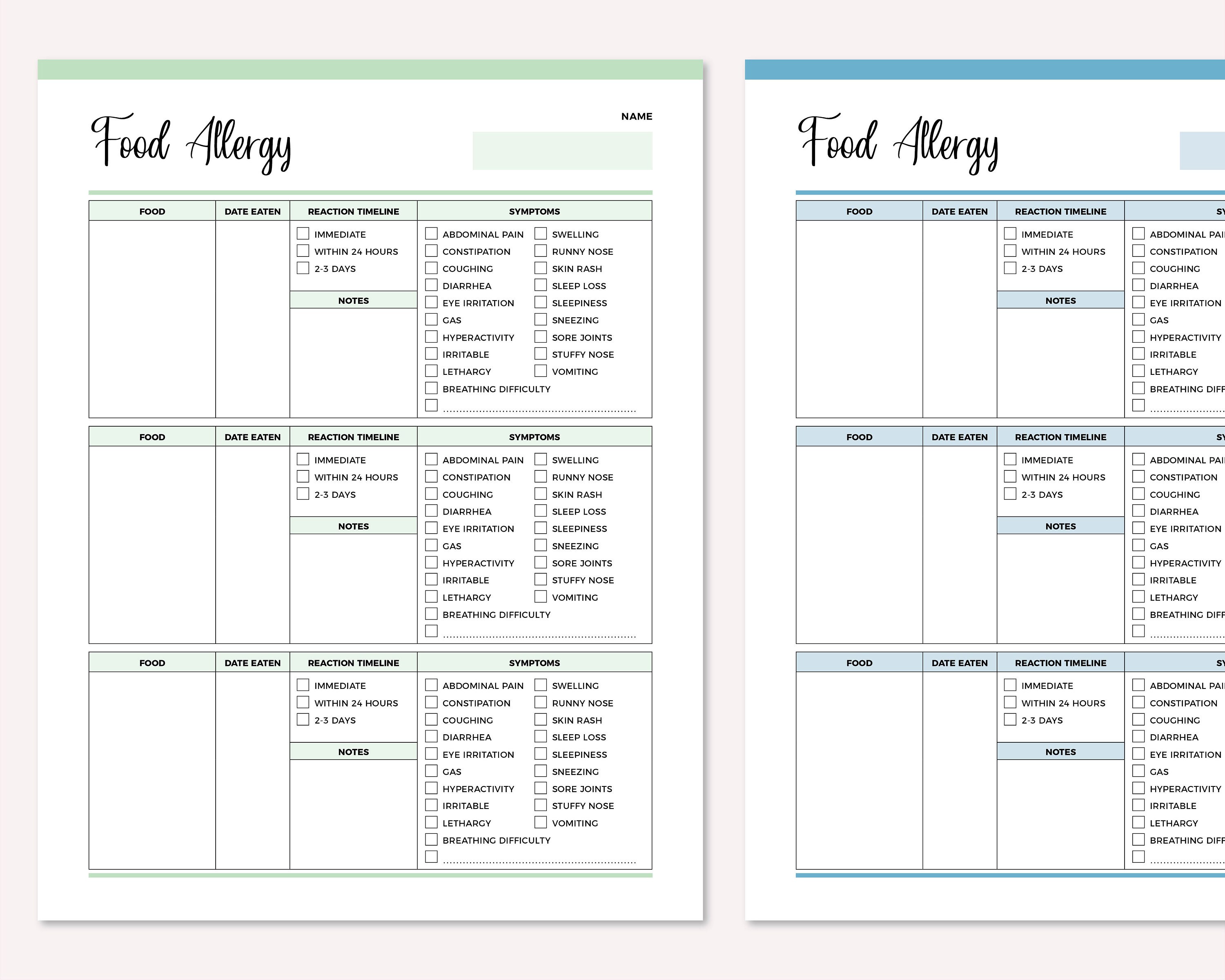 Printable Food Allergy Log, Food and Symptom Diary, Food Allergy ...