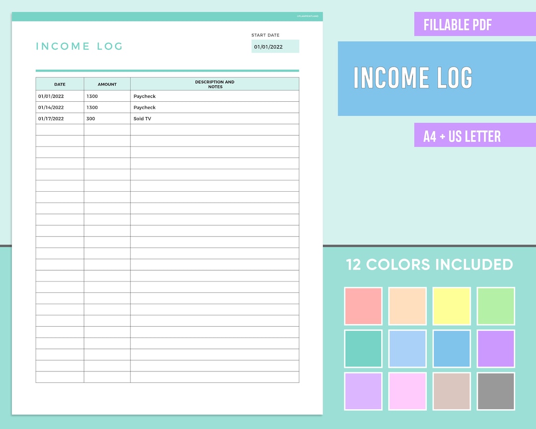 Editable Income Tracker Printable, Fillable Income Log, Side Hustle ...
