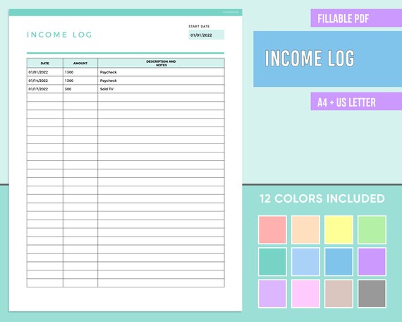 Editable Income Tracker Printable Fillable Income Log Side - Etsy UK
