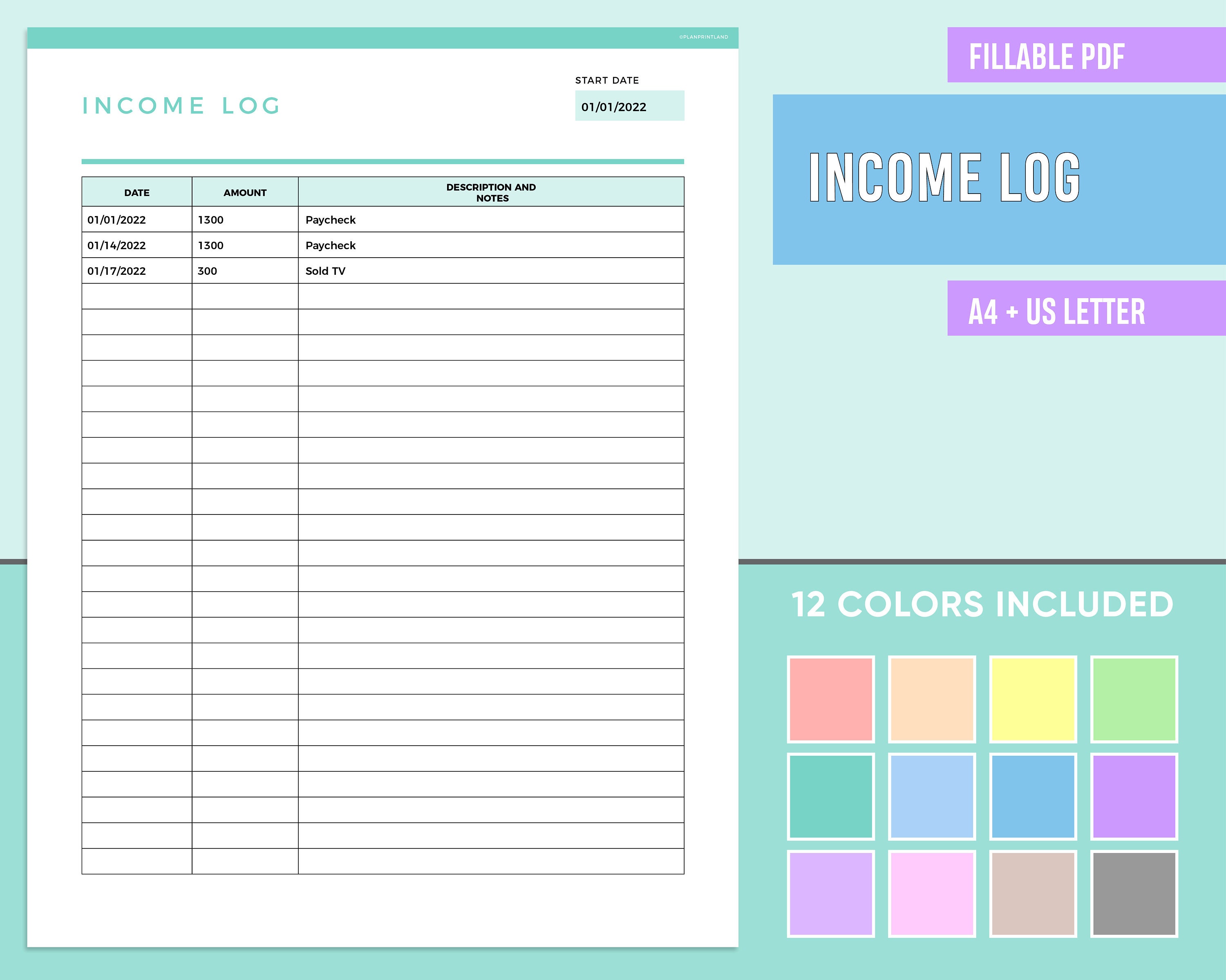 Editable Income Tracker Printable, Fillable Income Log, Side Hustle ...