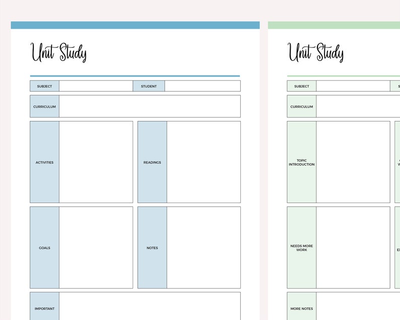 Homeschool Unit Study Planner Printable Unit Study Template - Etsy