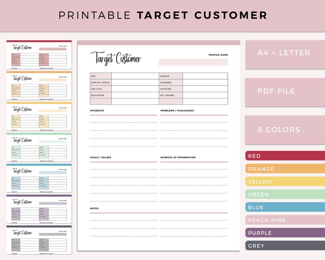 Printable Target Customer Profile, Client Sheet, Customer Tracking ...