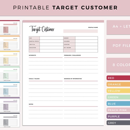 Printable Target Customer Profile Client Sheet Customer | Etsy