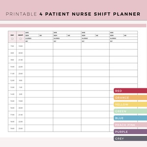 Printable 4 Patient Nurse Planner Hourly Nursing Report - Etsy