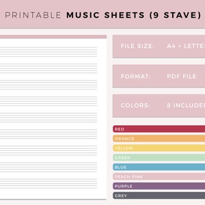 Printable Music Manuscript Paper, Print at Home 9 Staff Sheet Music ...