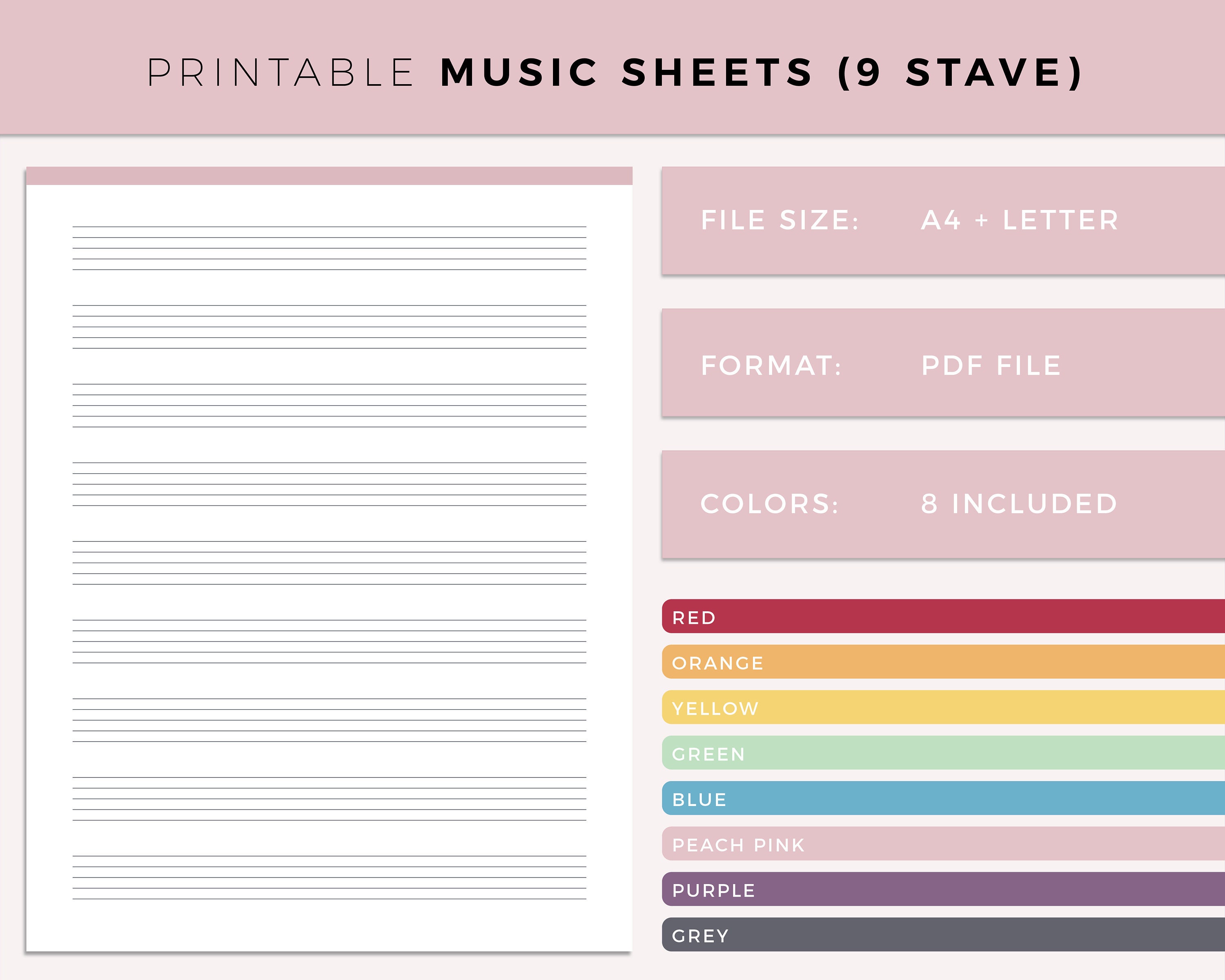 Printable Music Manuscript Paper Print at Home 9 Staff Sheet - Etsy