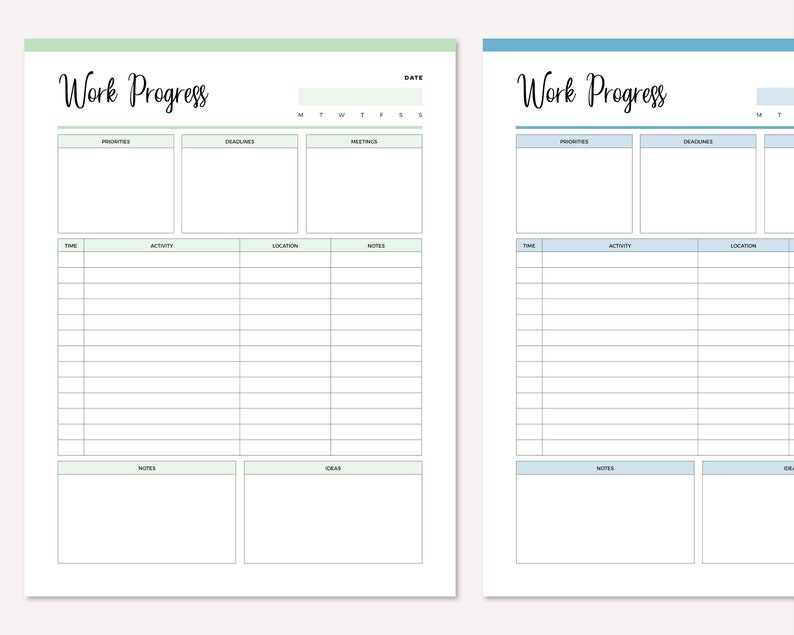 Work Planner Printable Work Progress Template Daily Employee - Etsy