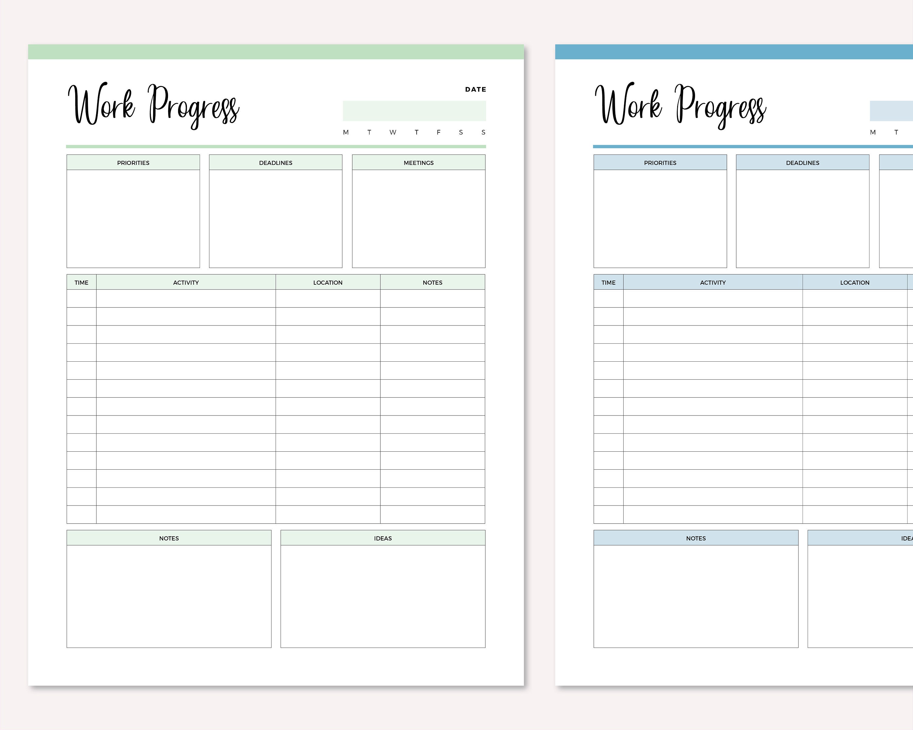 Work Planner Printable, Work Progress Template, Daily Employee Planner ...