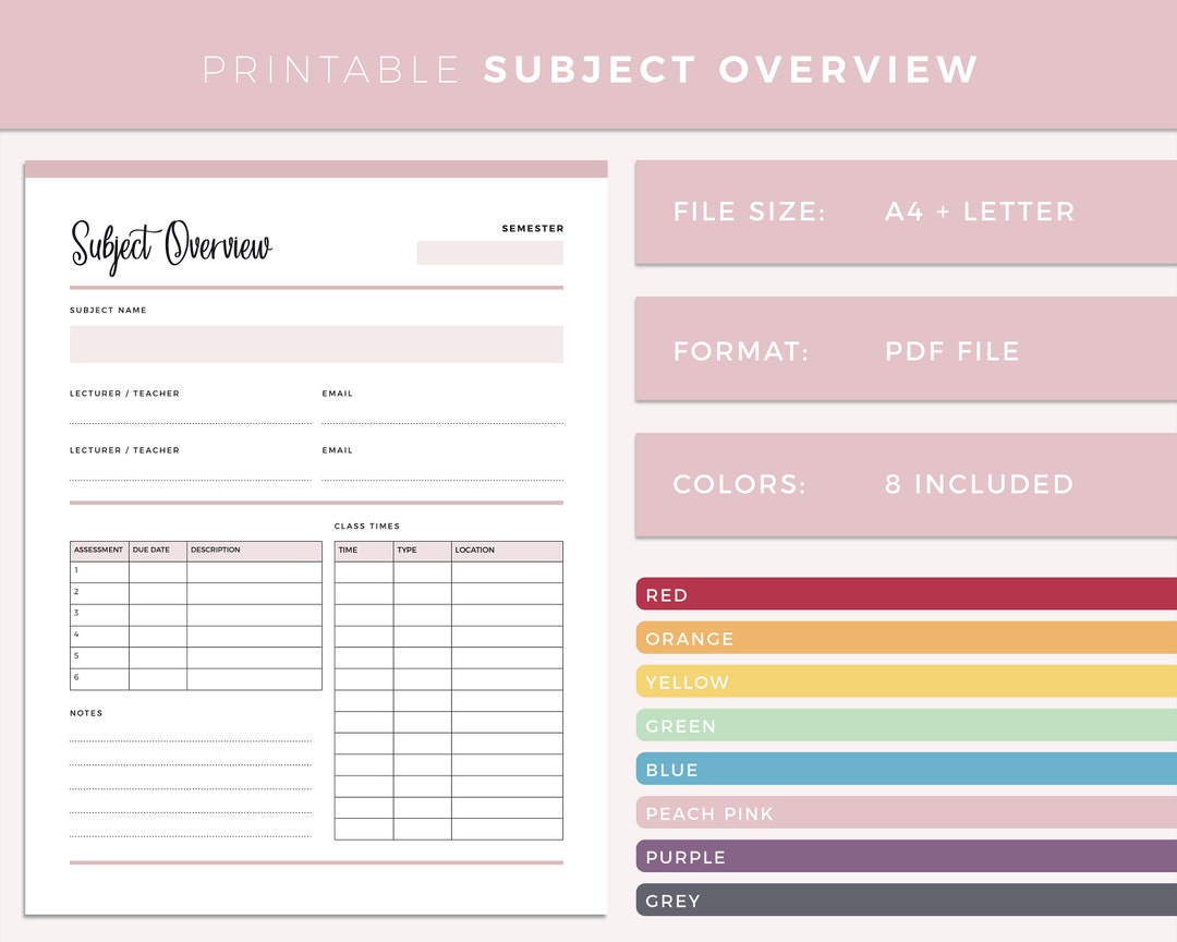 Printable Subject Overview, Print at Home College Subject Outline ...