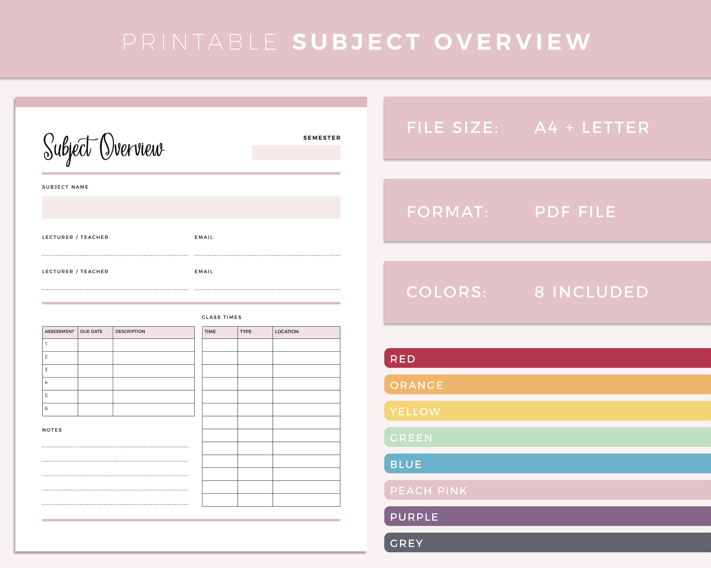 Printable Subject Overview Print at Home College Subject - Etsy
