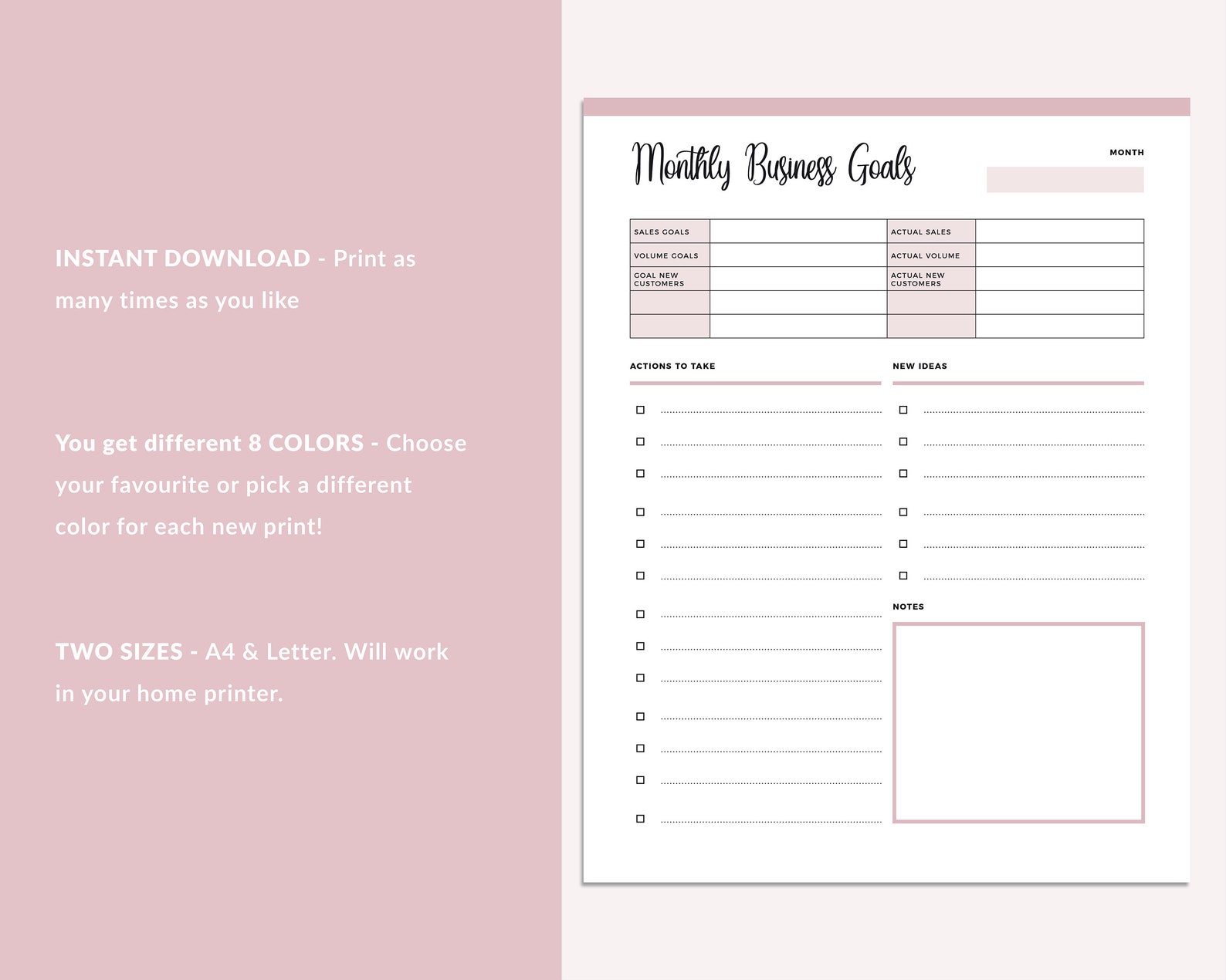 Printable Monthly Business Goals Planner Direct Sales Goals - Etsy